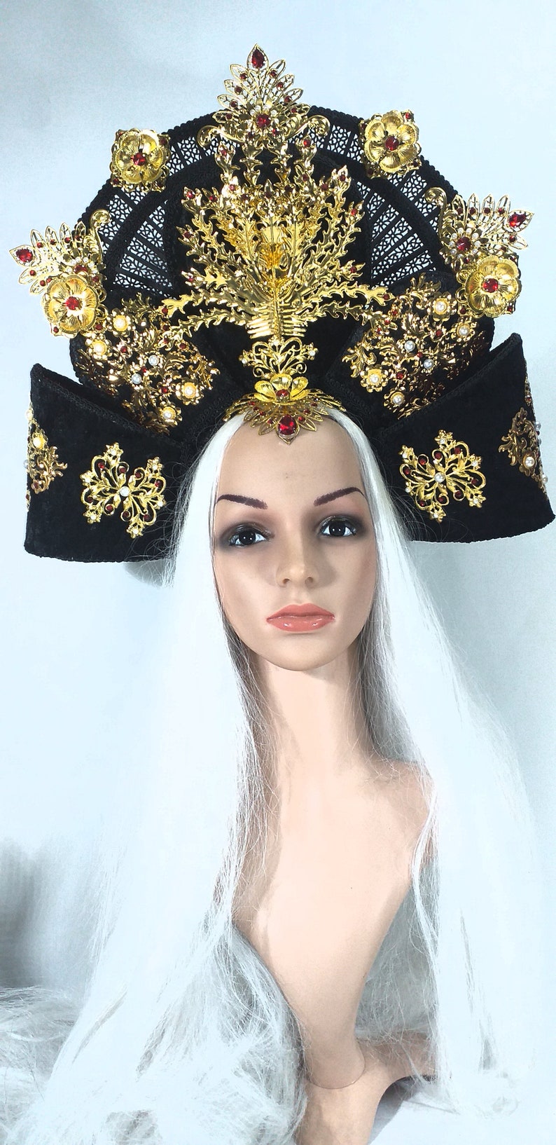 Asian Fantasy Imperial Gold Phoenix Geisha Fan Headdress Headpiece ...