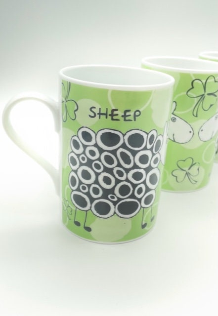 Sheep Coffee Mugs Ireland Wooly Sheep Irish Home Ceramics Set of 4 - Etsy