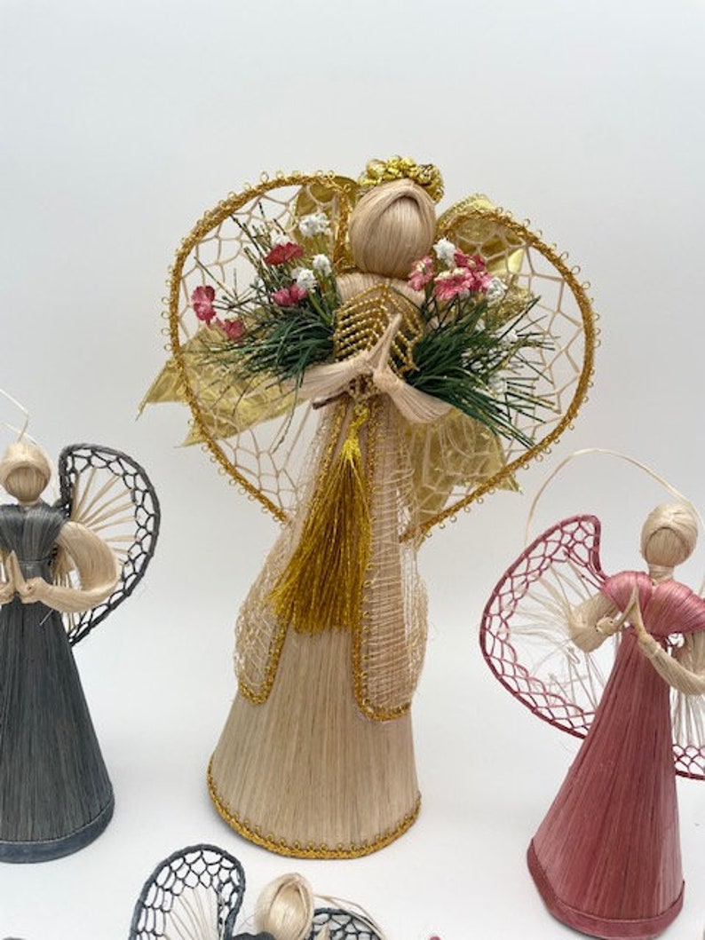 Vintage Hand Woven Raffia Angels Christmas Ornament~tree Topper Xmas ...