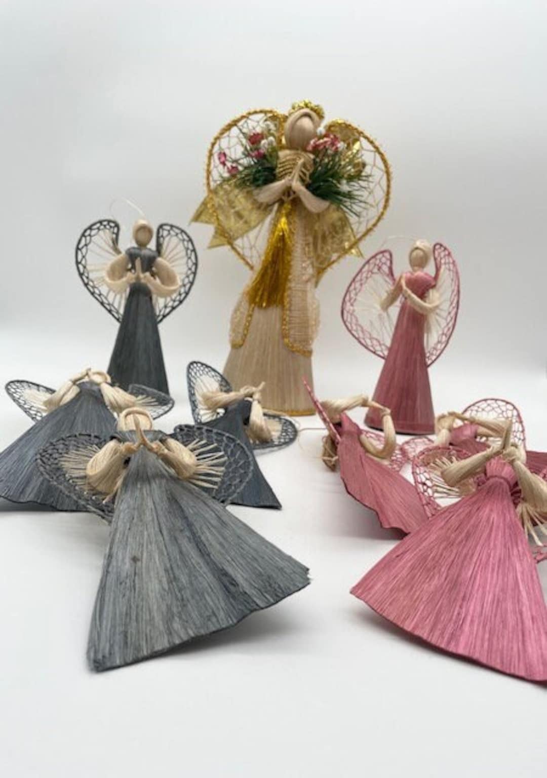 Vintage Hand Woven Raffia Angels Christmas Ornament~tree Topper Xmas ...