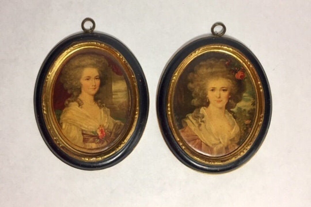 Borghese Chalkware Portrait Set of 2 Edwardian Ladies C1940s Gilt Black ...