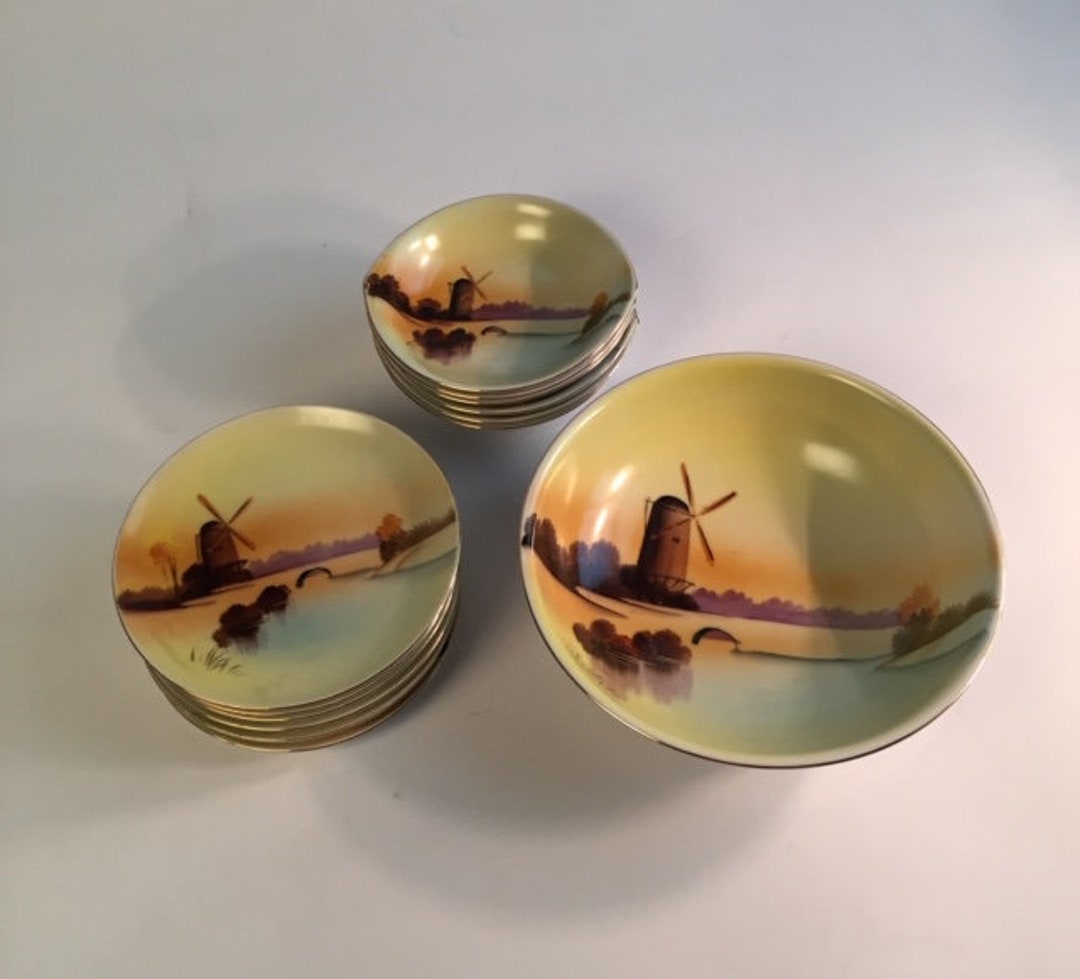 13 Piece Vintage Meito China, Windmill Dessert Set - 1950's Japan - Etsy