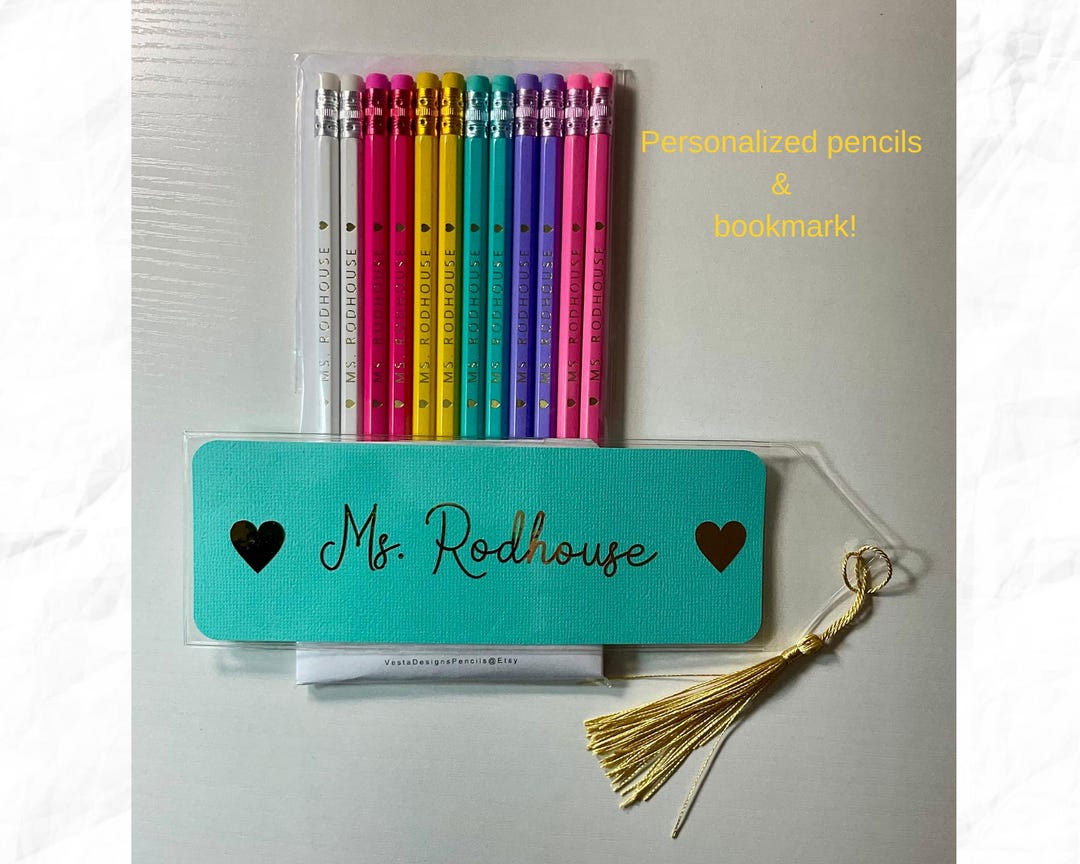 Personalized Pencils and Personalized Bookmark With Gold Tassel ...