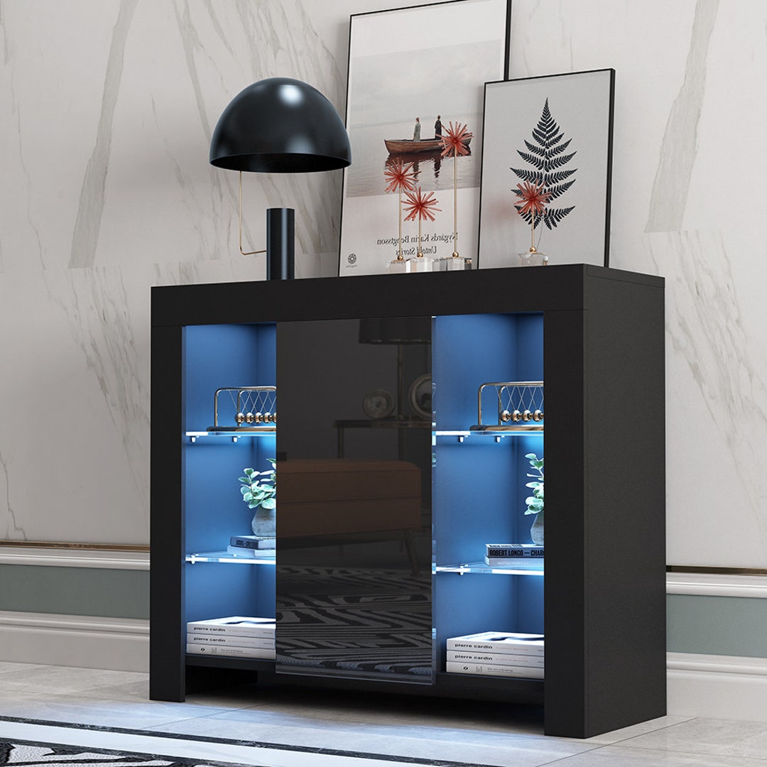 Black Sideboard Cupboard Display Cabinet With RGB LED - Etsy