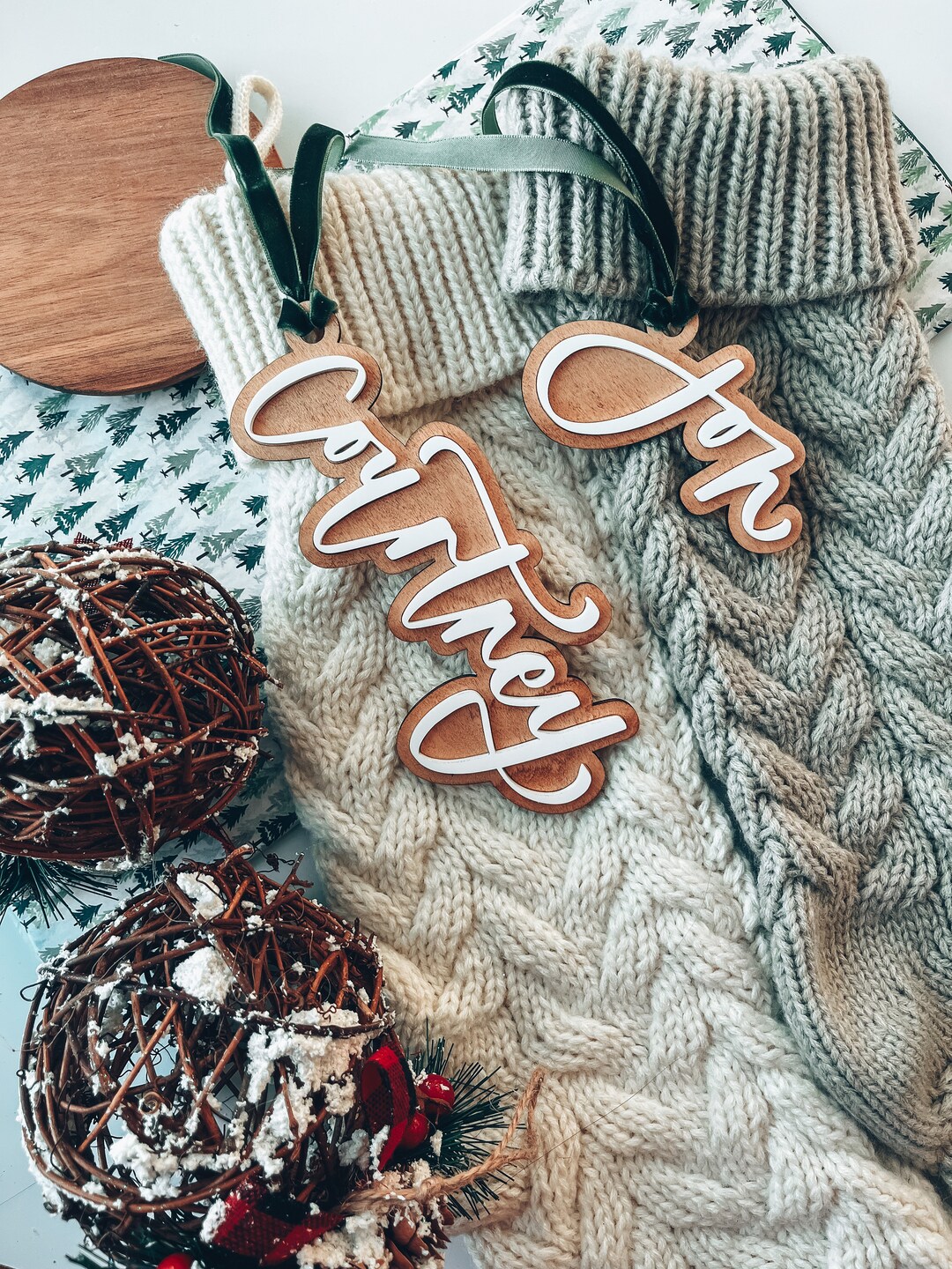 Cursive Name Stocking Tag, Custom Gift Tags, Personalized, Wood ...