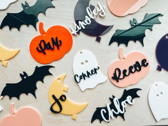 Halloween Tags Pumpkin Name Tag Ghost Tag Bat Tag - Etsy