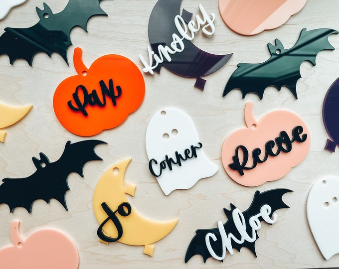 Halloween Tags, Pumpkin Name Tag, Ghost Tag, Bat Tag, Kid's Halloween ...