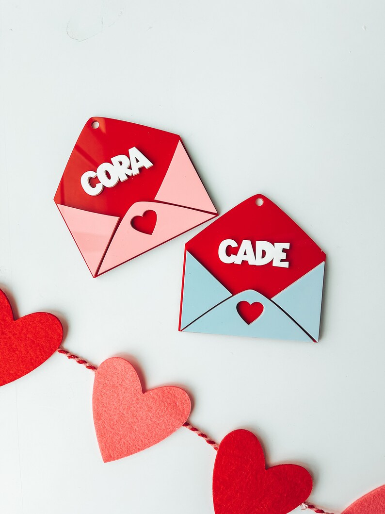 Personalized 3D Acrylic Valentine's Tag, Pink or Blue Envelope - Etsy