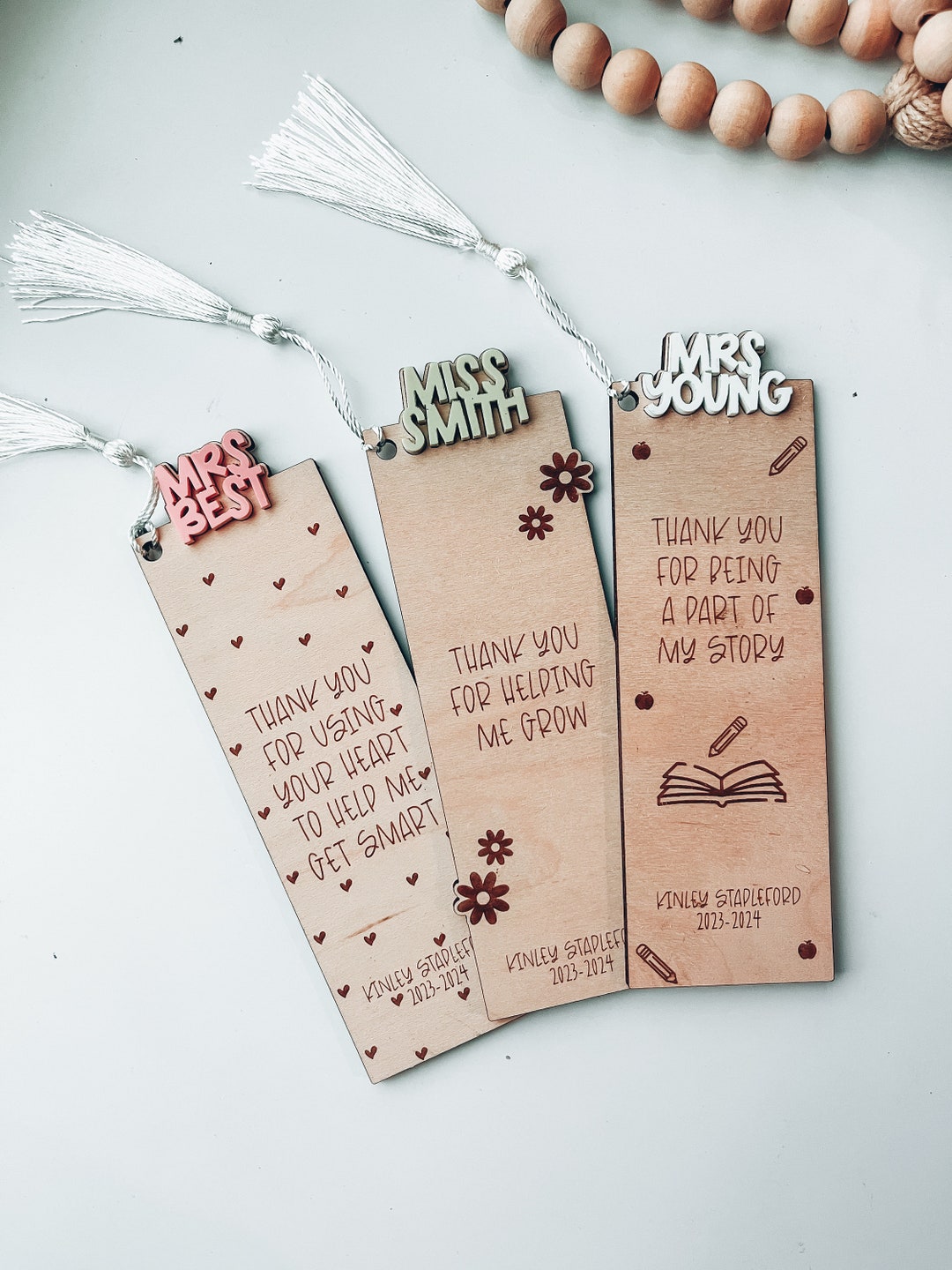 Personalized Teacher Bookmark: Maple Wood, Custom Name - Etsy