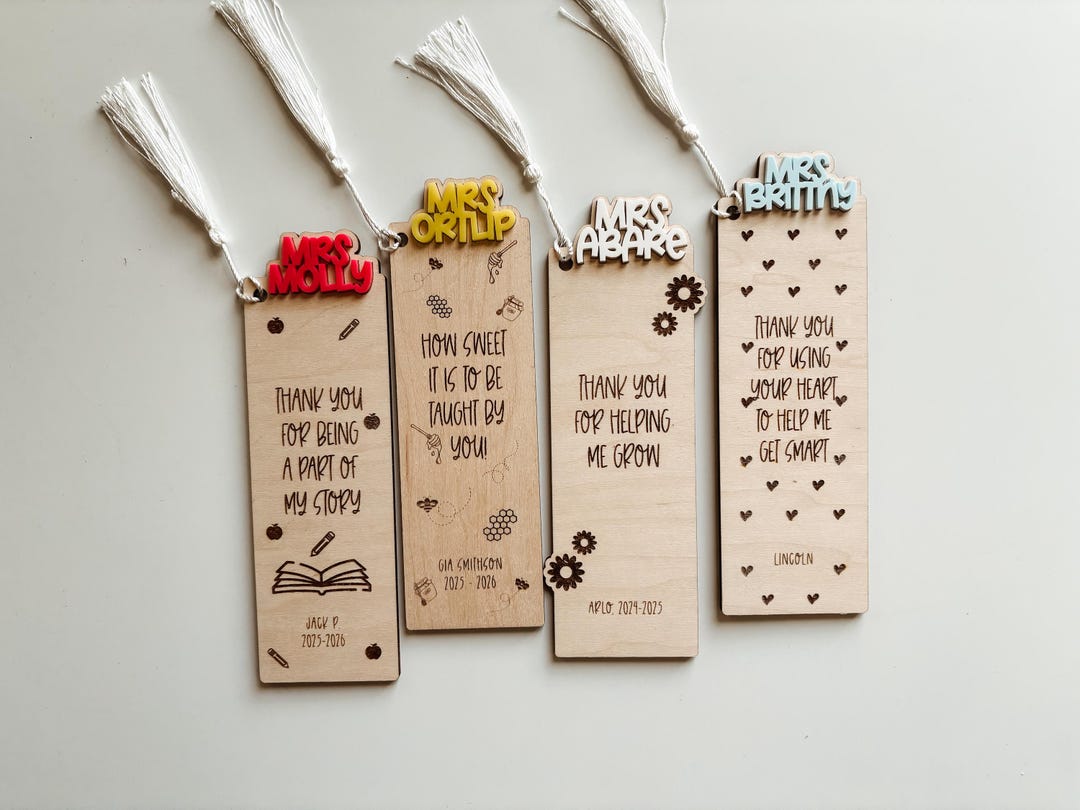 Personalized Teacher Bookmark: Maple Wood, Custom Name, Teacher ...