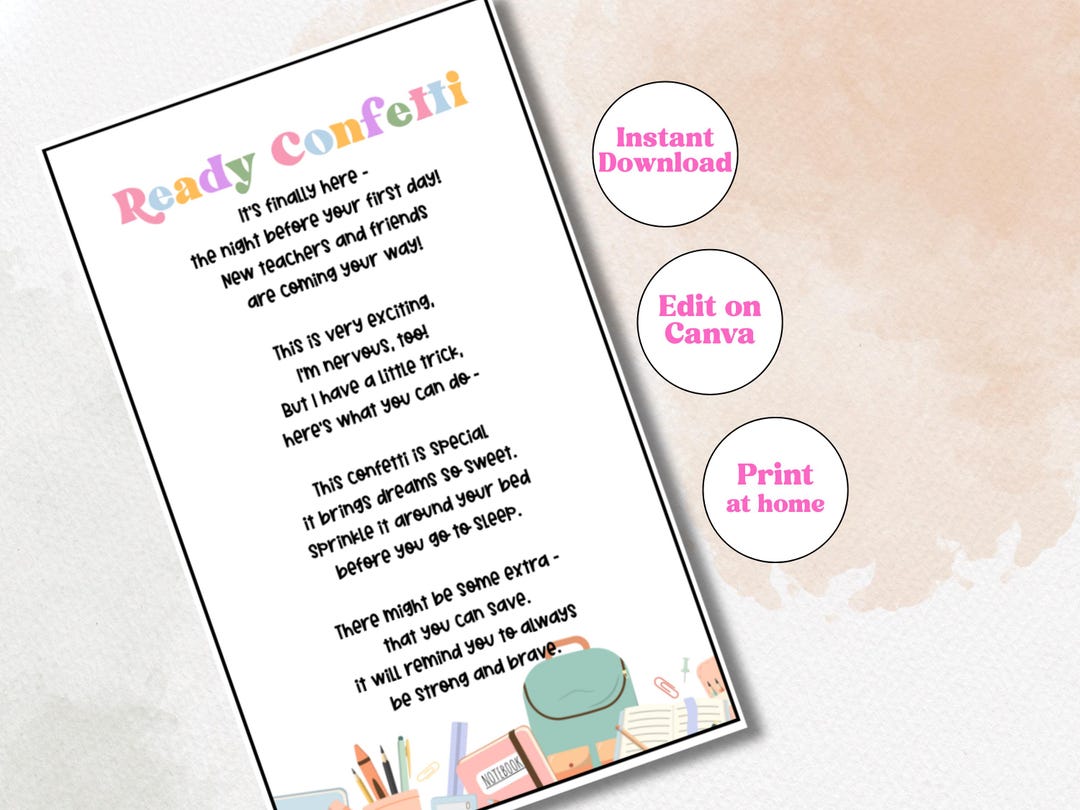 Ready Confetti Back to School Favor – First Day of School Poem Gift ...