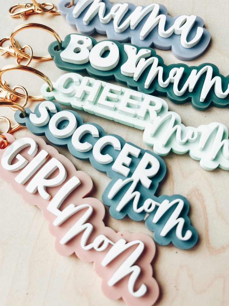 Mom Keychain Custom Name Acrylic Name Keychain Cheer Mom - Etsy