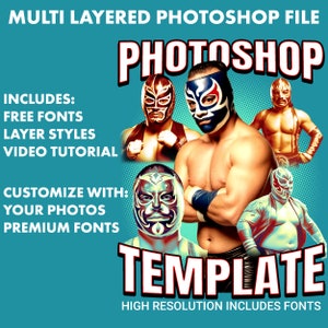 Lucha Libre Bootleg Photo Tshirt Template Editable in Photoshop, PSD ...