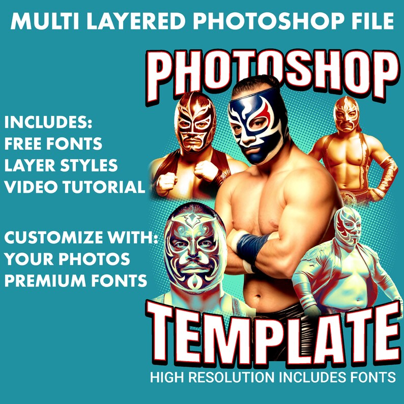Lucha Libre Bootleg Photo Tshirt Template Editable in Photoshop, PSD ...