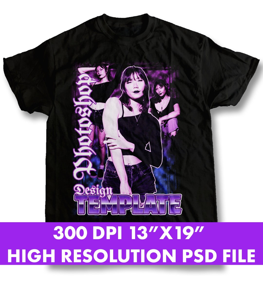 Goth Chick 90s Bootleg Photo Tshirt Template Editable in Photoshop, PSD ...