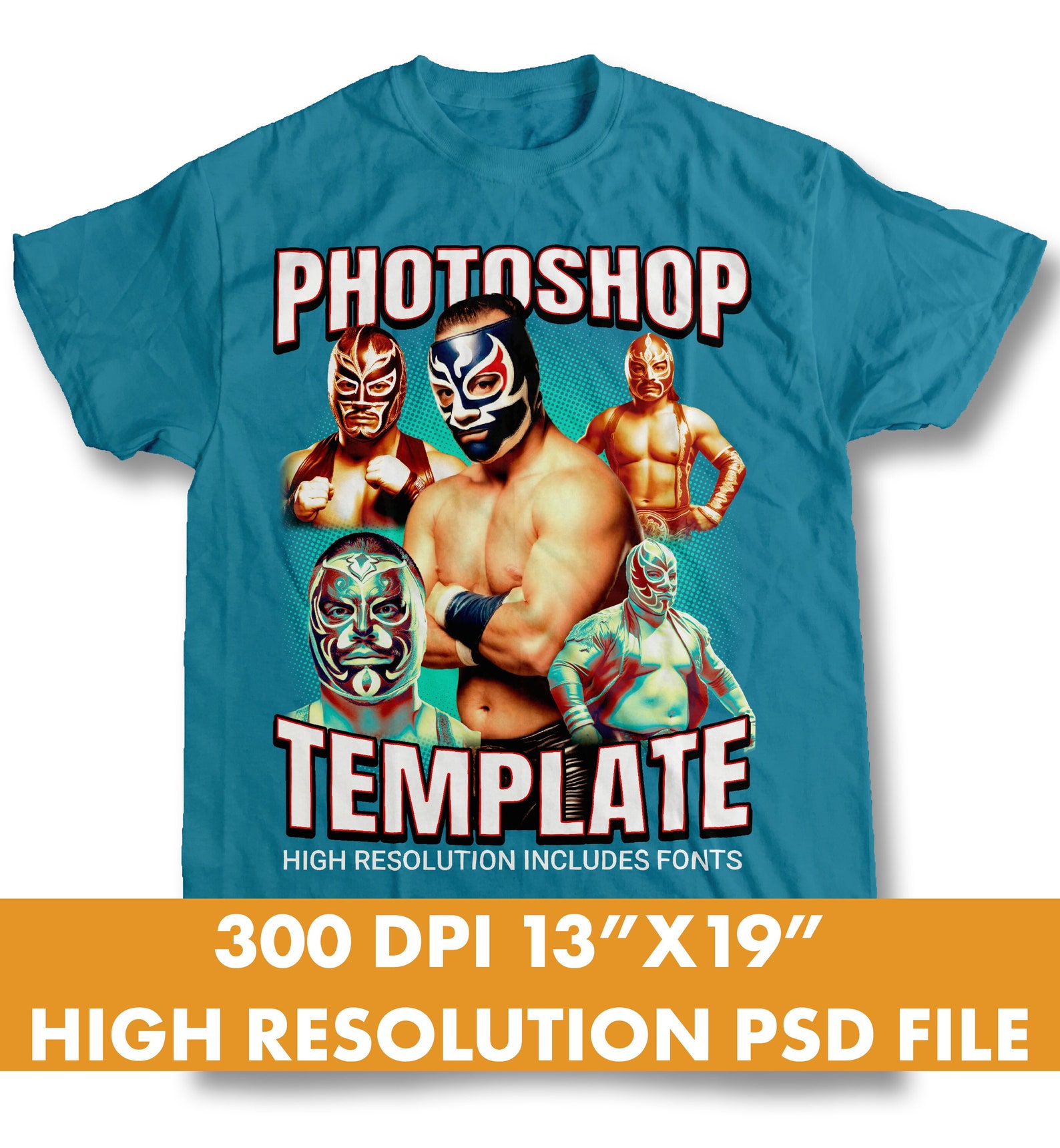 Lucha Libre Bootleg Photo Tshirt Template Editable in Photoshop, PSD ...