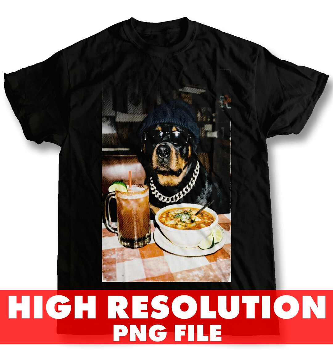 Menudo Rottweiler Dog Photo Tshirt Design, Mexican Food Meme, Black ...