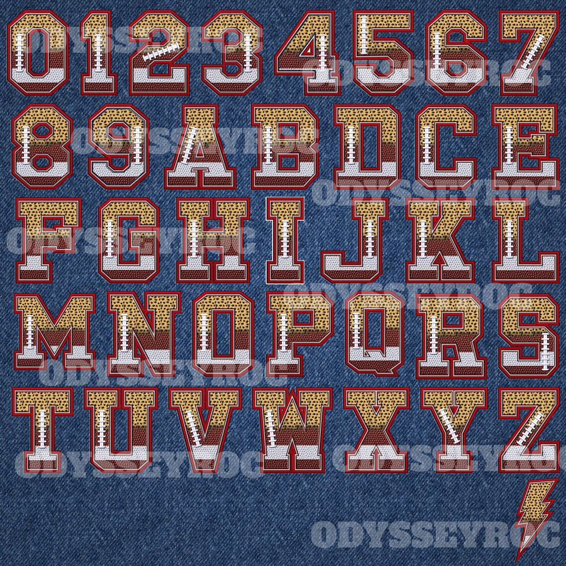 Football Faux Embroidery Font, High Resolution 300 DPI Transparent ...