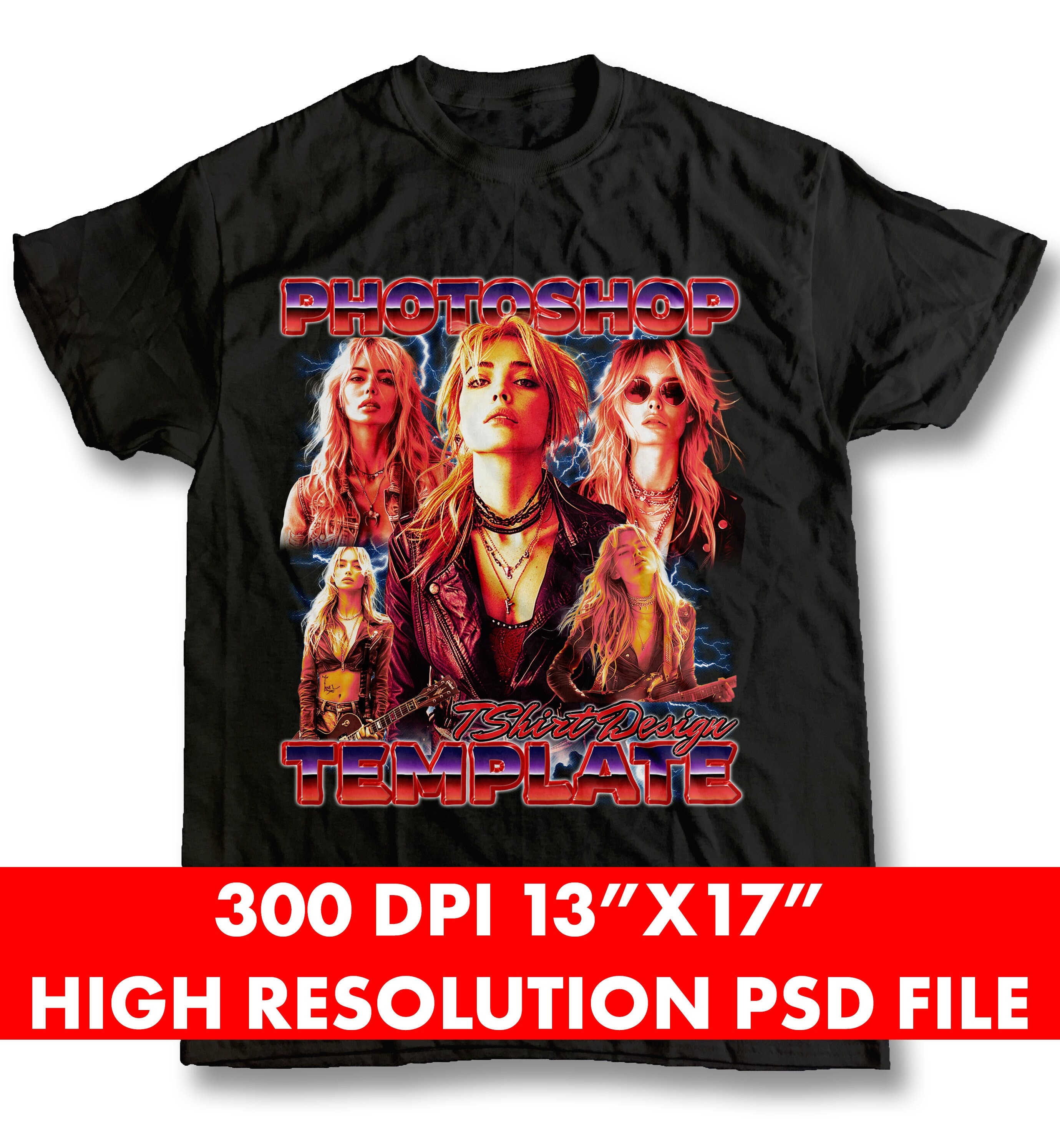 Lightning Rocker Bootleg Photo Tshirt Template Editable in Photoshop ...