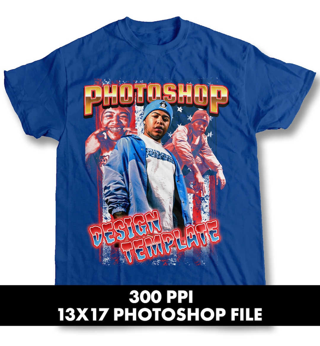 Red White and Blue Bootleg Photo Tshirt Template Editable in Photoshop ...
