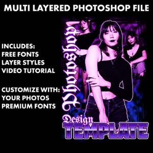 Goth Chick 90s Bootleg Photo Tshirt Template Editable in Photoshop, PSD ...