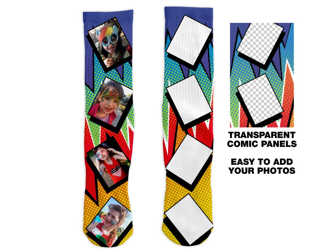 Downloadable Sock Sublimation Art, Comic Book, Custom Photo, Birthday ...