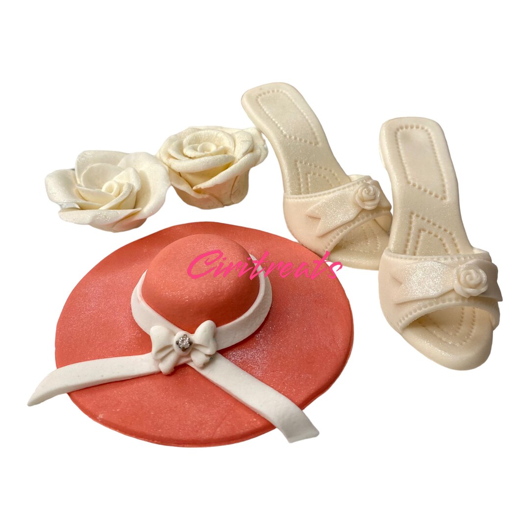 Fondant Cake Topper for Her, Fondant Shoes, Fondant Hat, Fondant Roses ...
