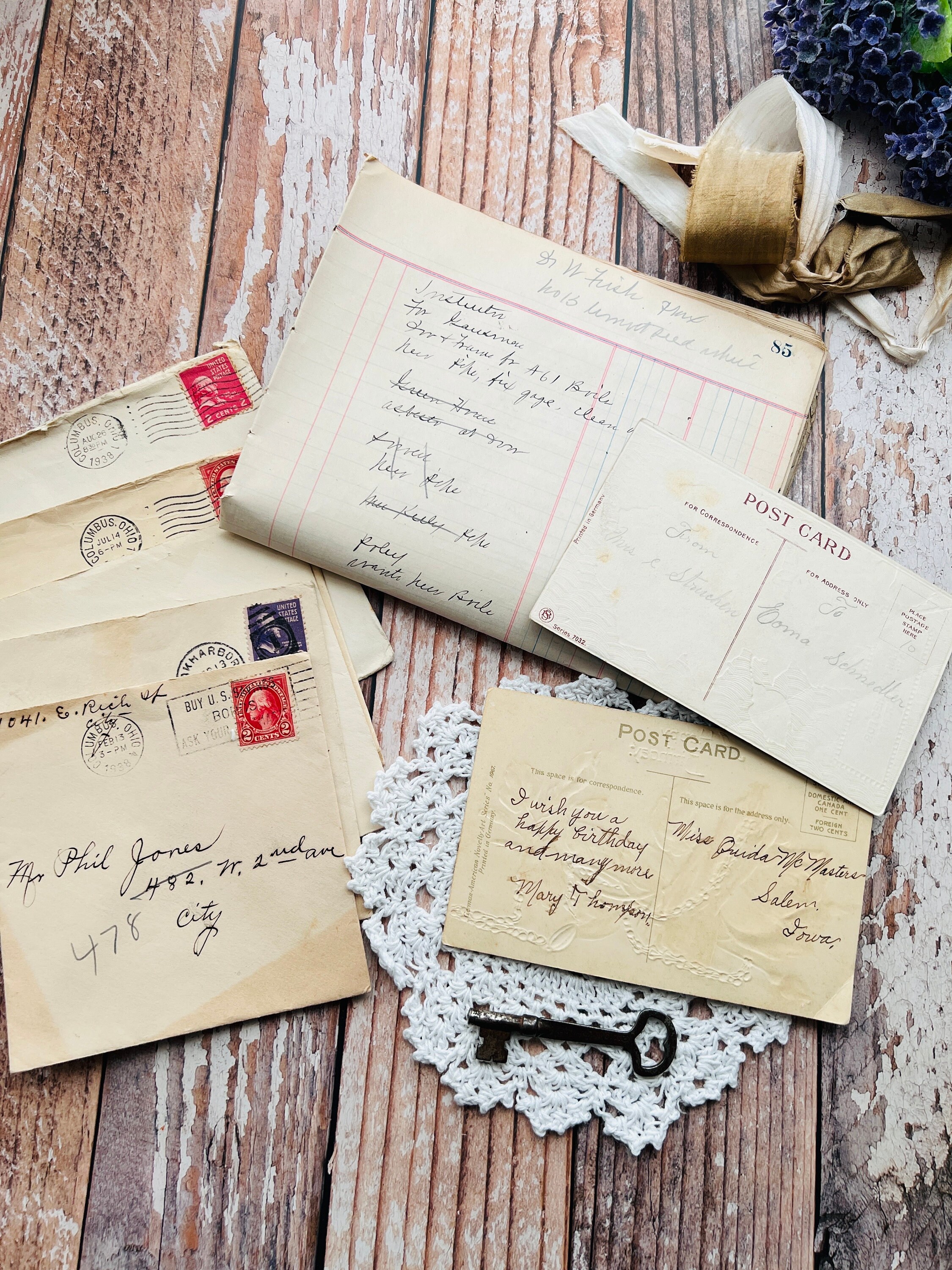 Ephemera Bundle Antique and Vintage Ledger, Envelopes, Postcards ...