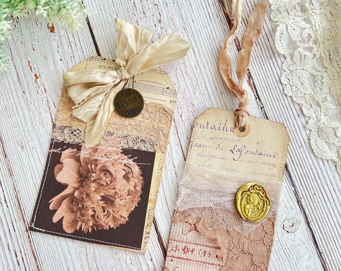 Set of 2 Handmade Junk Journal Tags, Gift Tags _ French Lace, French ...