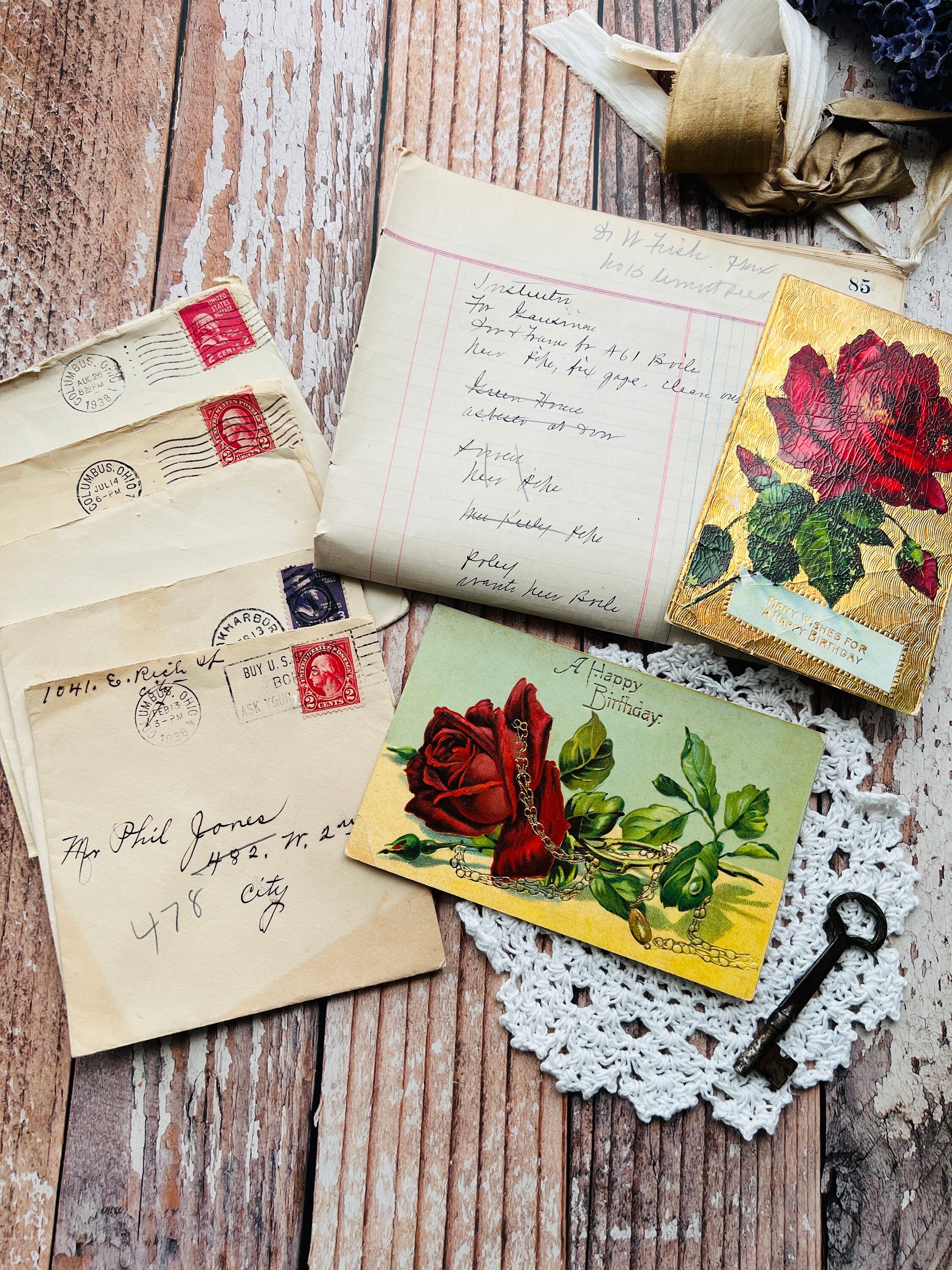 Ephemera Bundle Antique and Vintage Ledger, Envelopes, Postcards ...