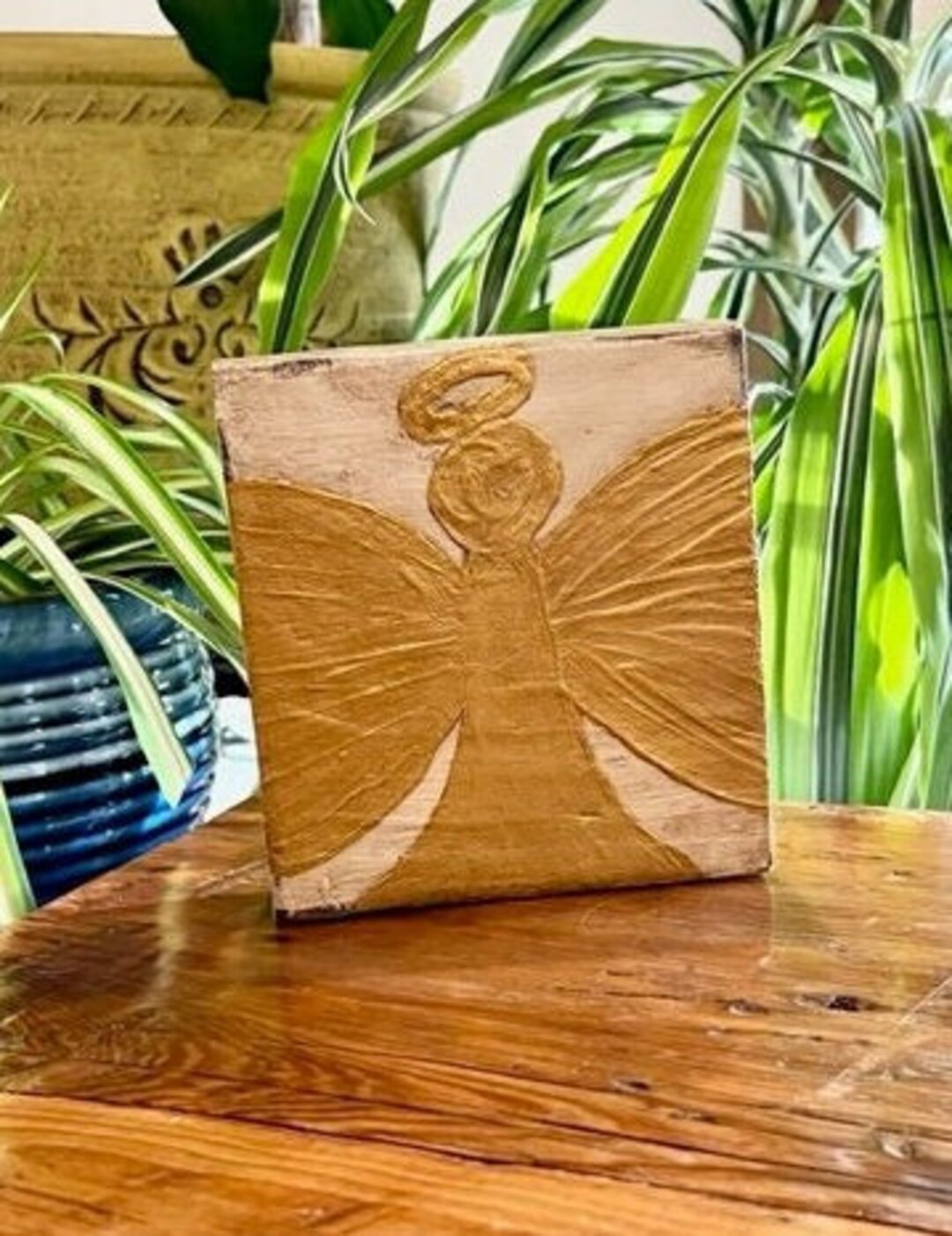 Angel on Wood. Hand-painted, Textured Angel on Distressed Wood. Perfect ...
