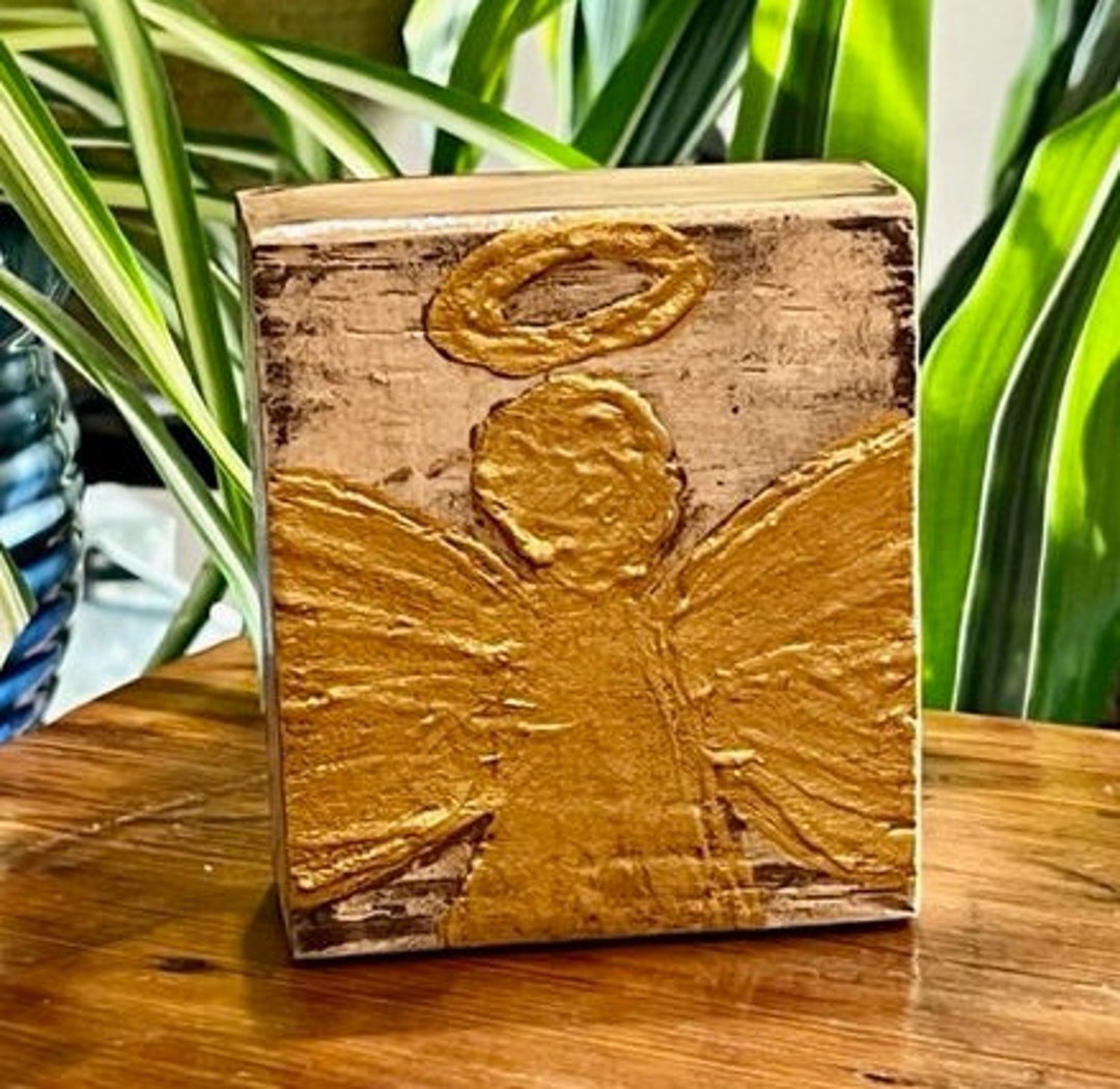 Angel on Wood.. Hand-painted, Textured Angel on Distressed Wood. A ...