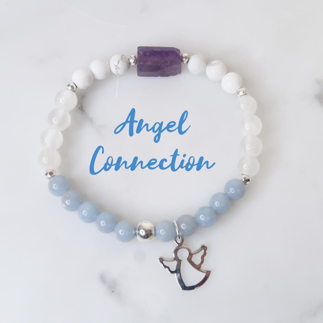 Guardian Angel Bracelet: Angelite, Amethyst, Selenite, Reiki-infused - Etsy