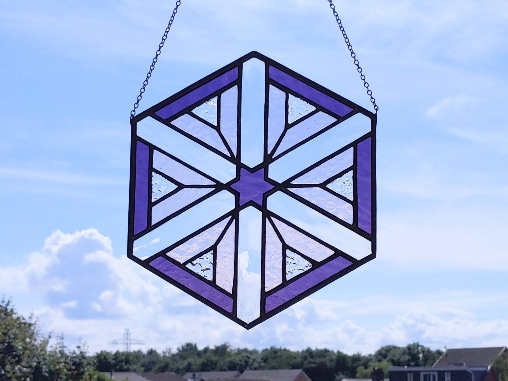 Stained Glass Hexagon Geometric Suncatcher. Purple and Clear - Etsy