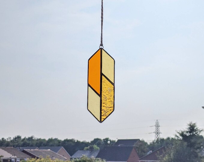 Stained Glass Geometric Suncatcher Amber/orange Mix. Gift - Etsy