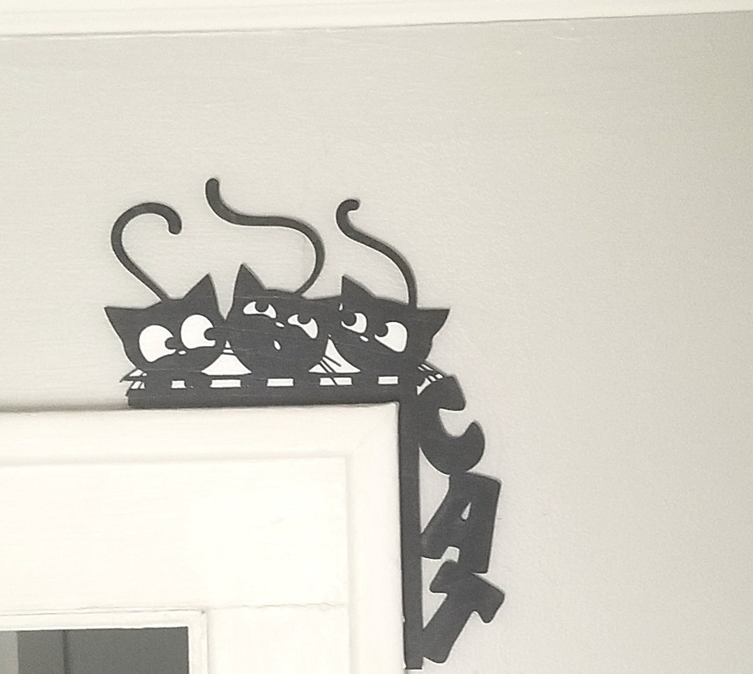 Cats Door Topper Wooden Door Corner With Three Cats Sign - Etsy