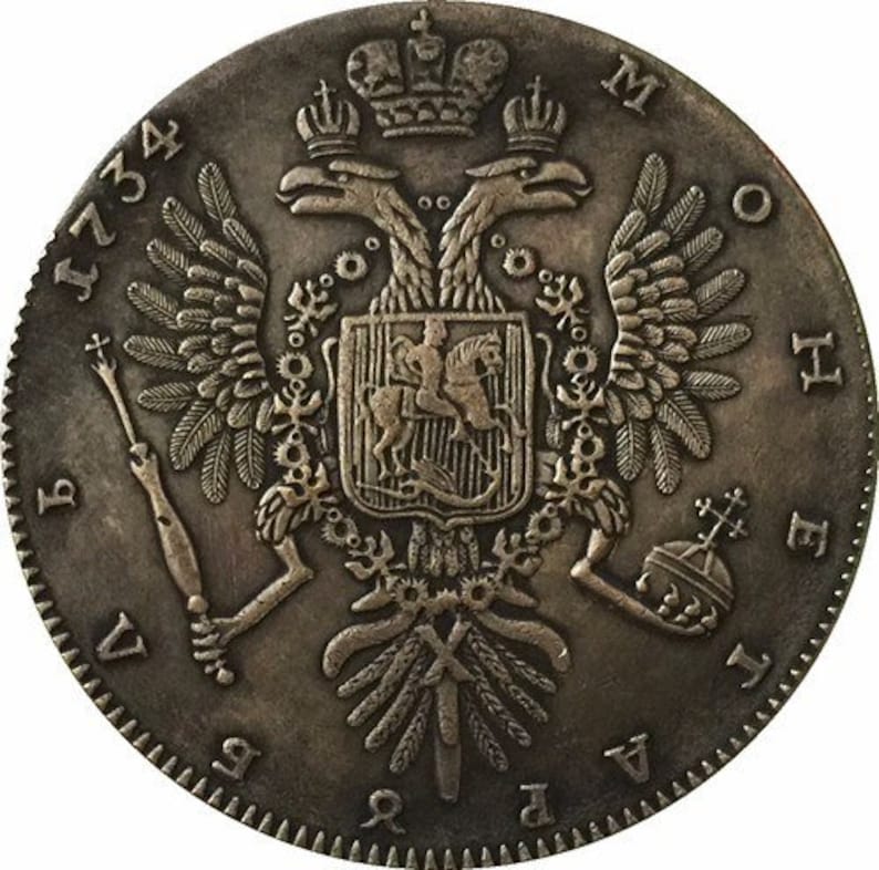 1734 RUSSIAN EMPIRE RUBLE Historical Novelty Coin in Antiqued Silver ...