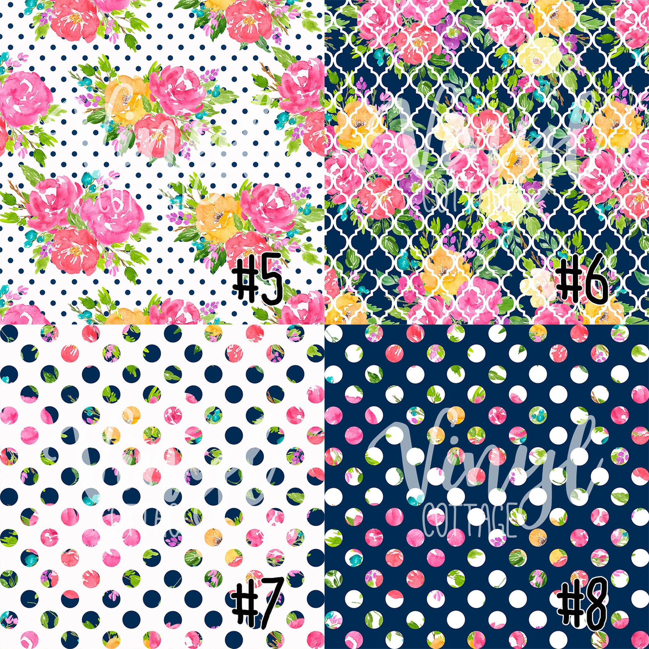 Navy Florals Pattern Craft Vinyl Flower Print HTV - Etsy