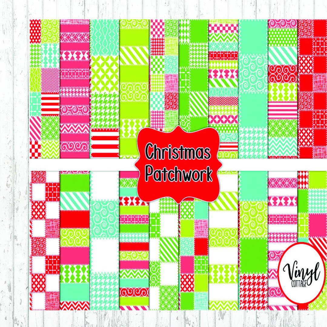 Christmas Patchwork Pattern Vinyl, Red Green Quilt Print Vinyl, HTV ...