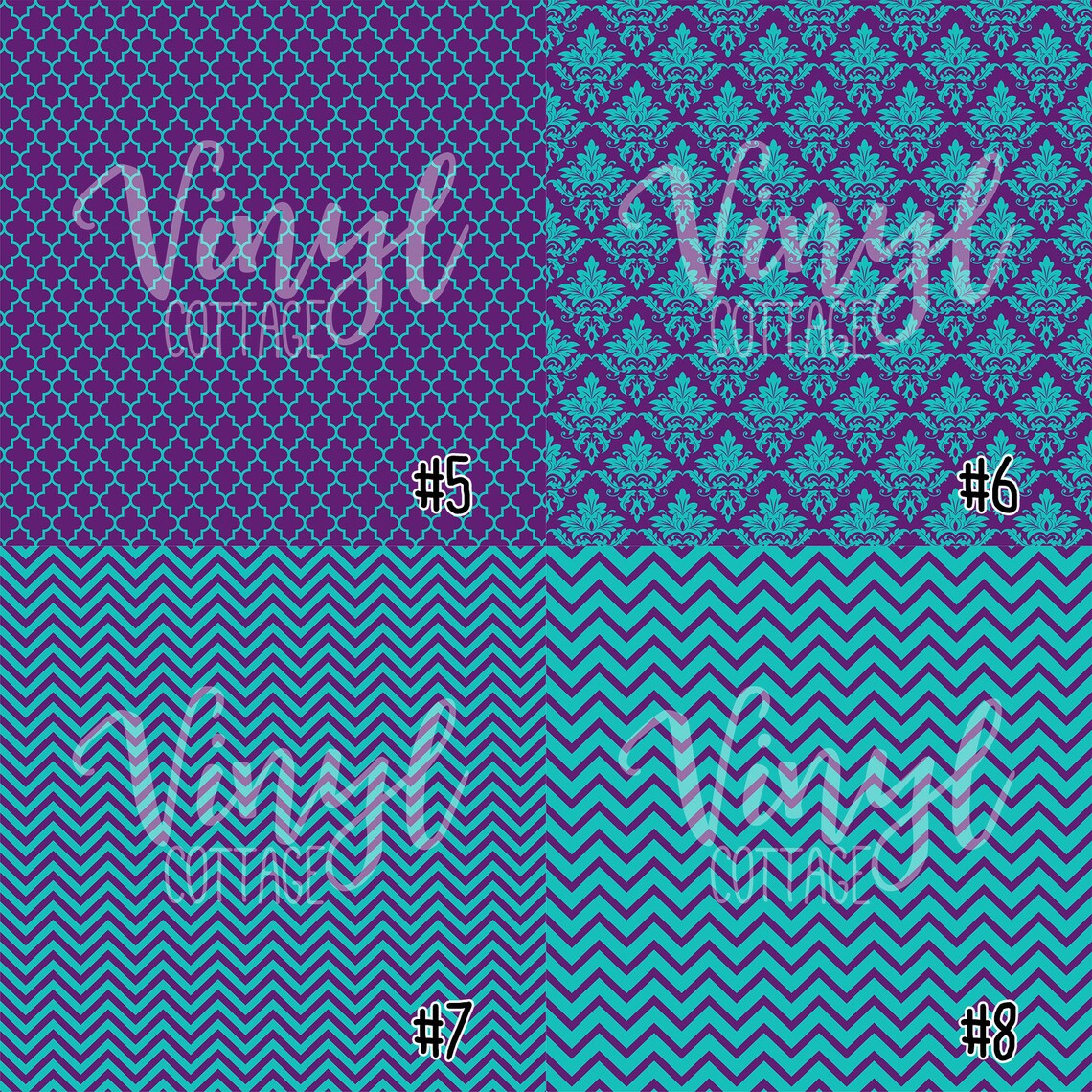 Turquoise an Purple Print Vinyl Damask Print HTV Mint - Etsy