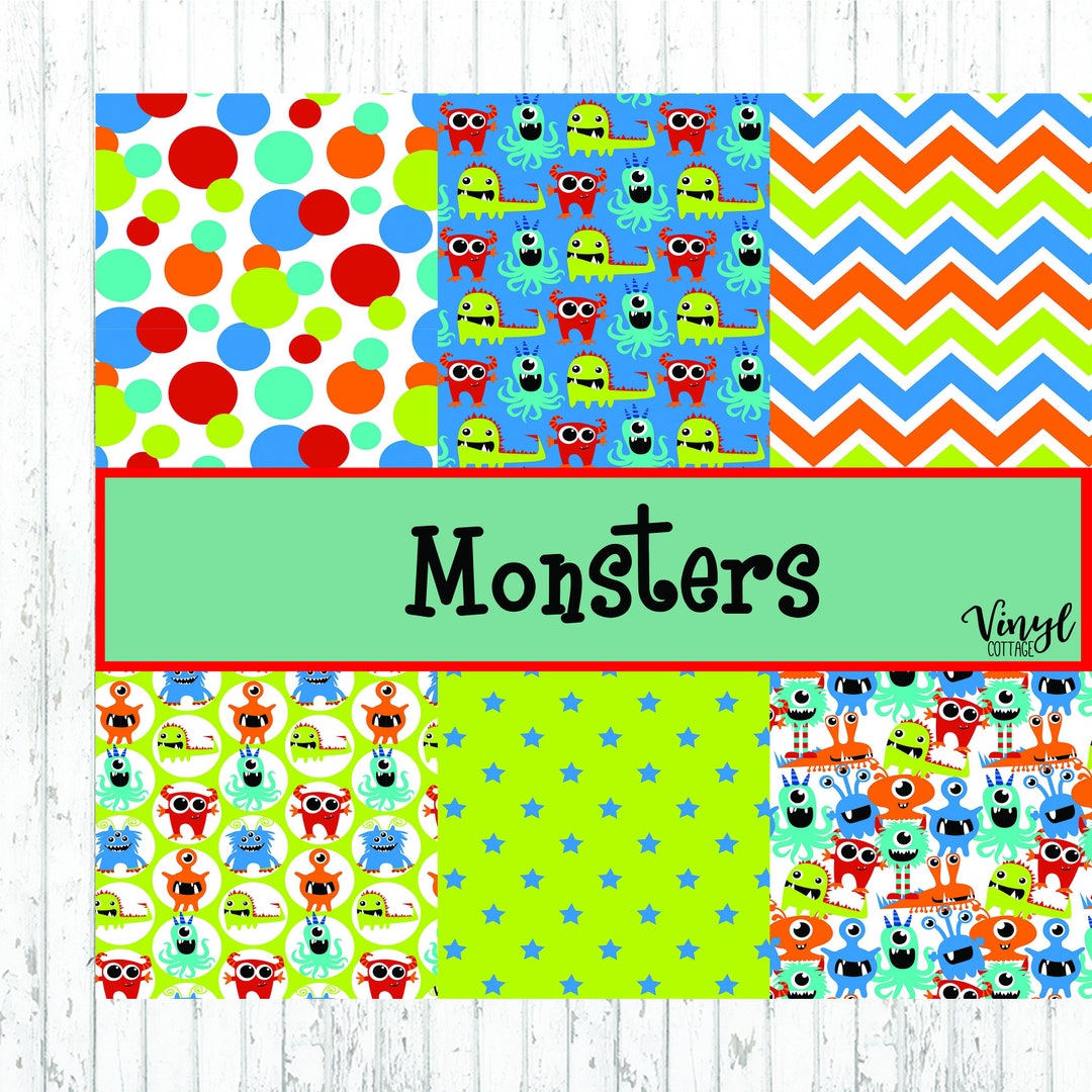 Monsters Pattern Vinyl, Cute Monster Print Vinyl, Chevron Printed HTV ...