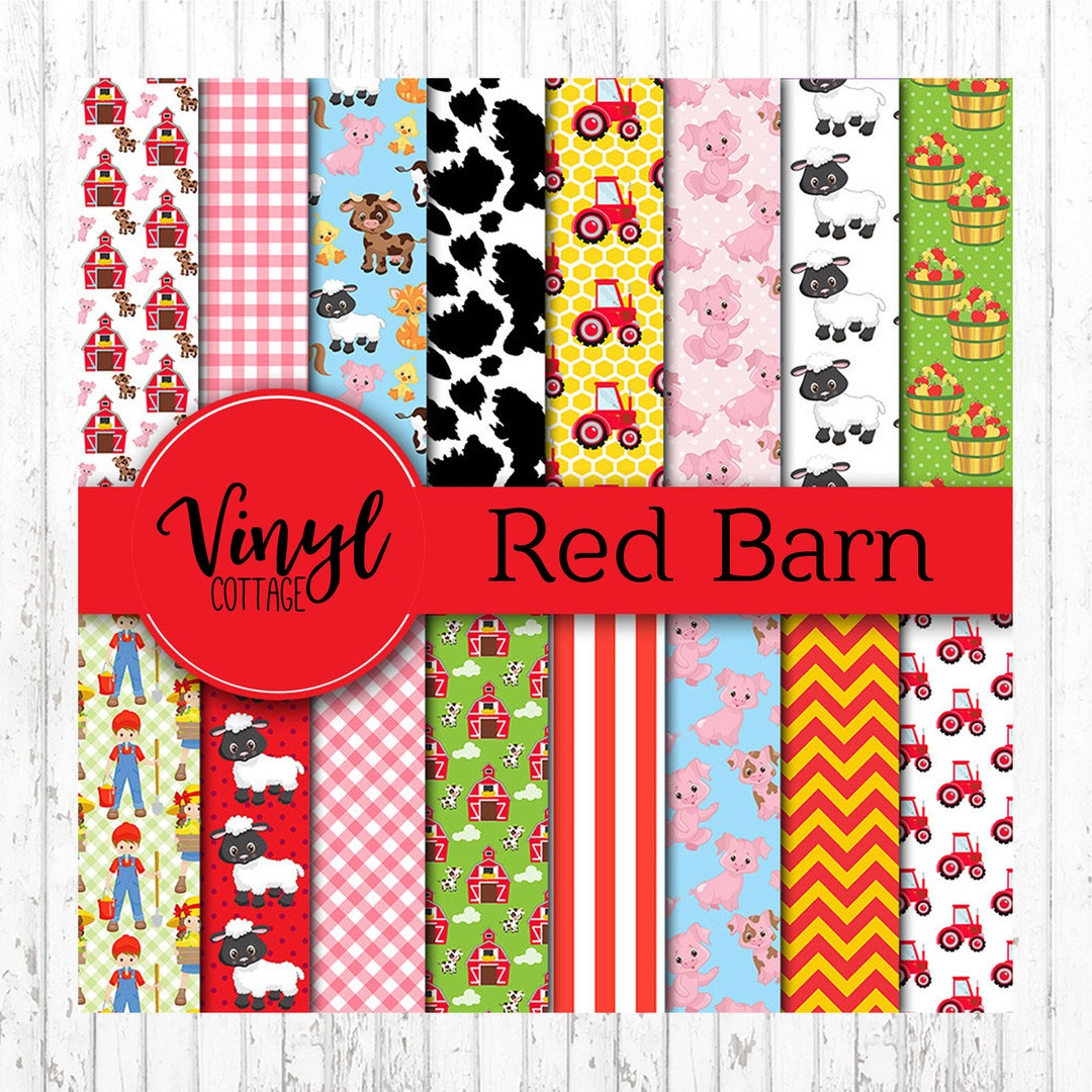 Red Barn Pattern Vinyl, Patterns for Kids, Farm, Cows, Sheep, Pig ...