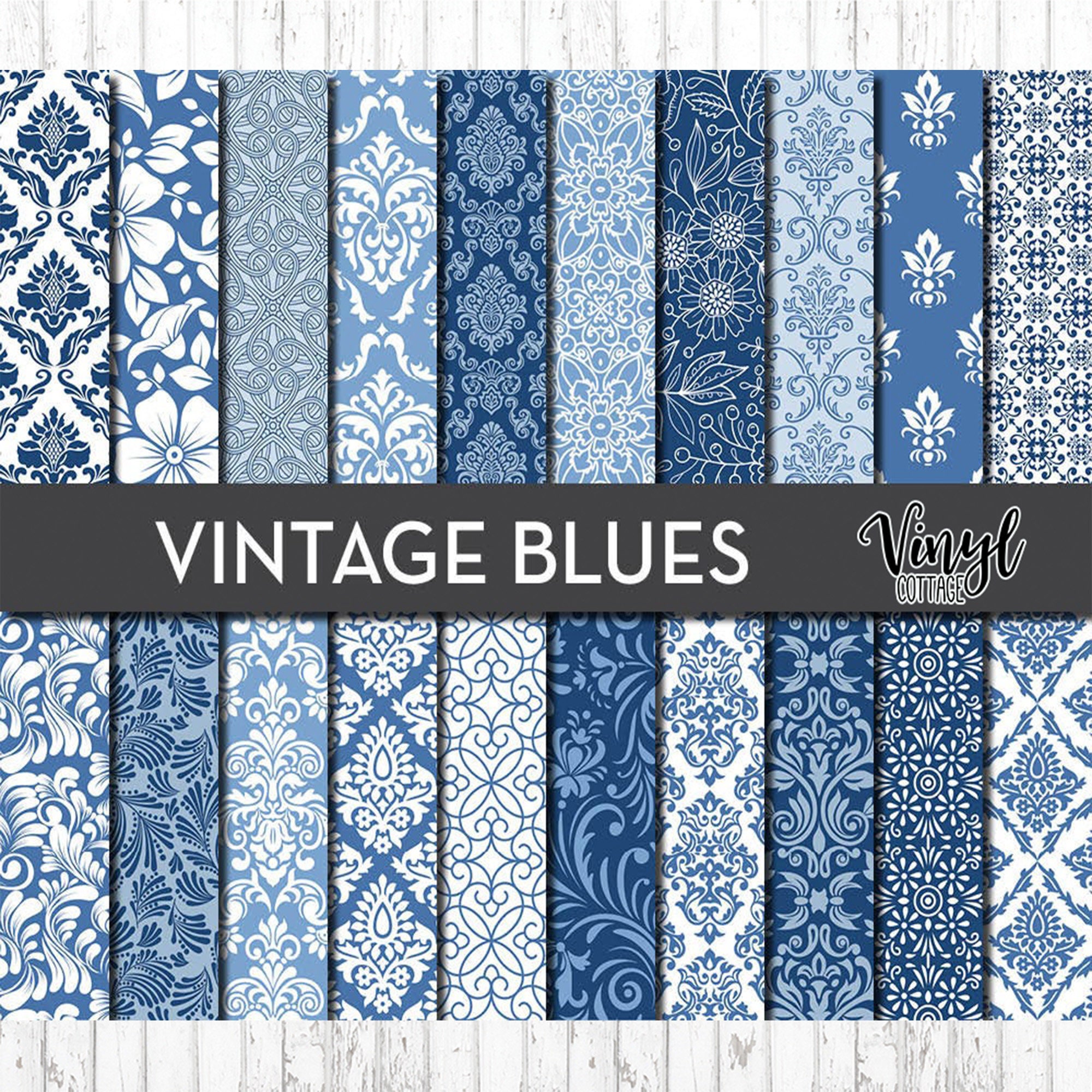 Vintage Blues Pattern Vinyl Blue Damask Heat Transfer Vinyl - Etsy