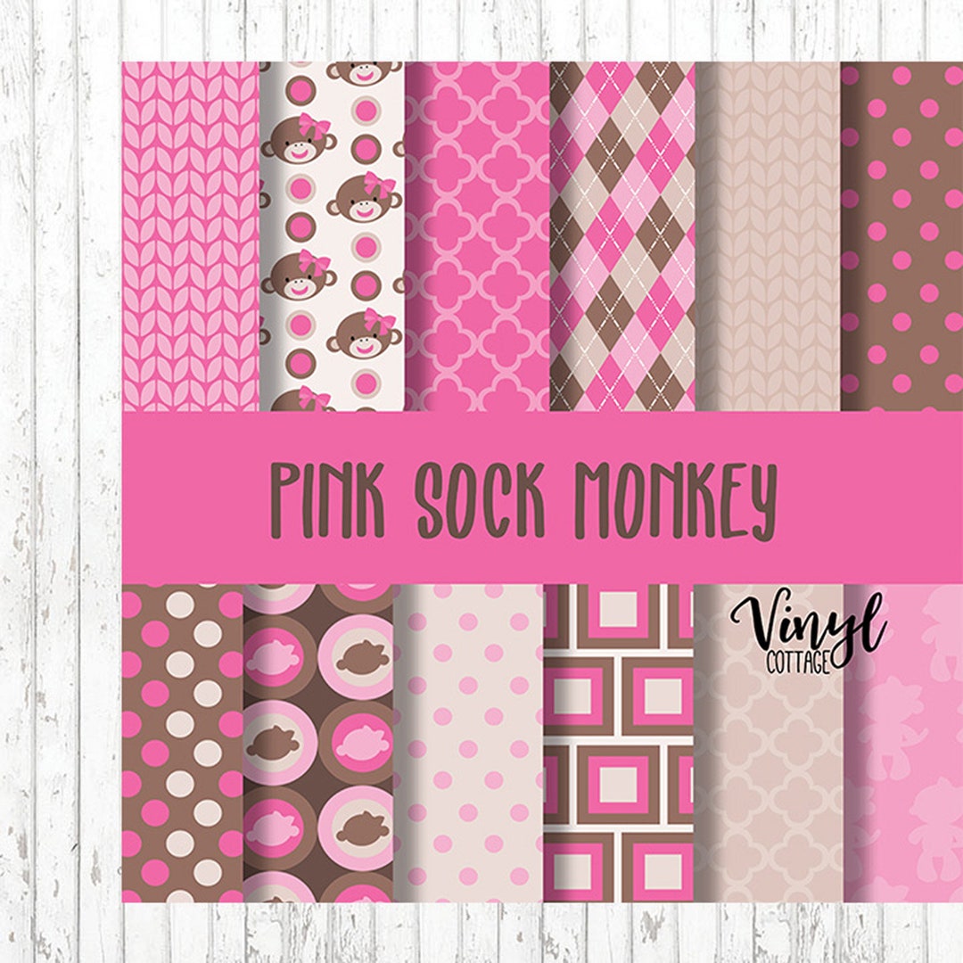 Pink Sock Monkey Pattern Vinyl, Baby Girl Print Vinyl, Printed HTV ...