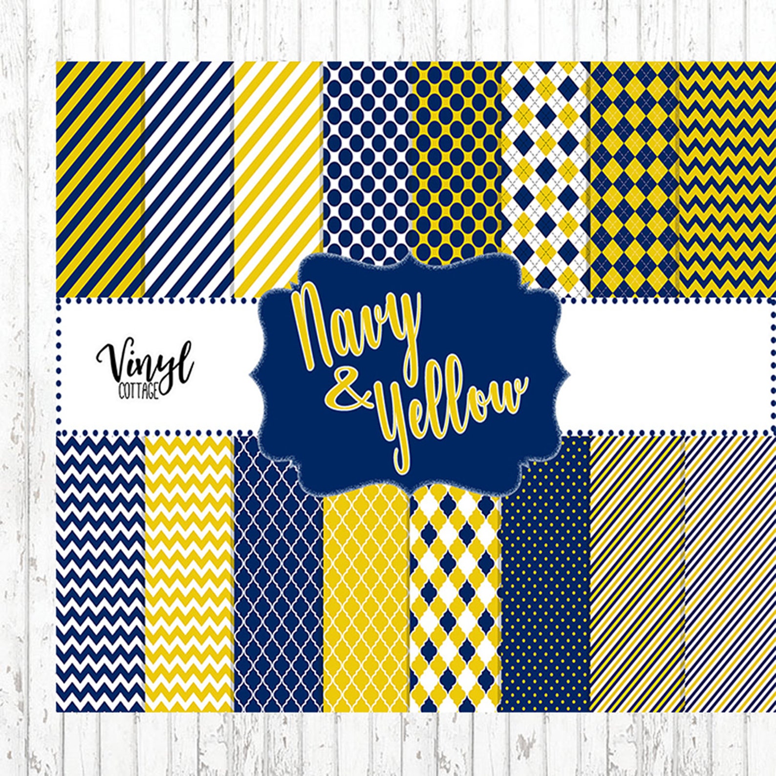 Navy and Yellow Pattern Vinyl Gold Print Vinyl Printed HTV - Etsy