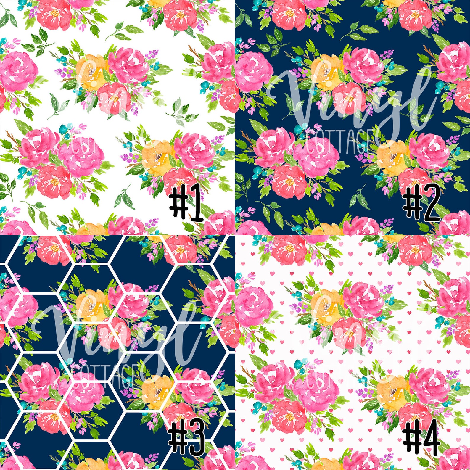 Navy Florals Pattern Craft Vinyl Flower Print HTV - Etsy