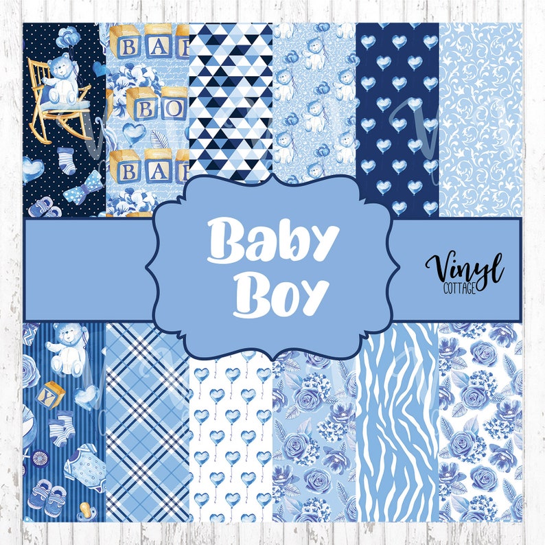 Baby Boy Pattern Vinyl Blue Print Vinyl Printed HTV Printed - Etsy