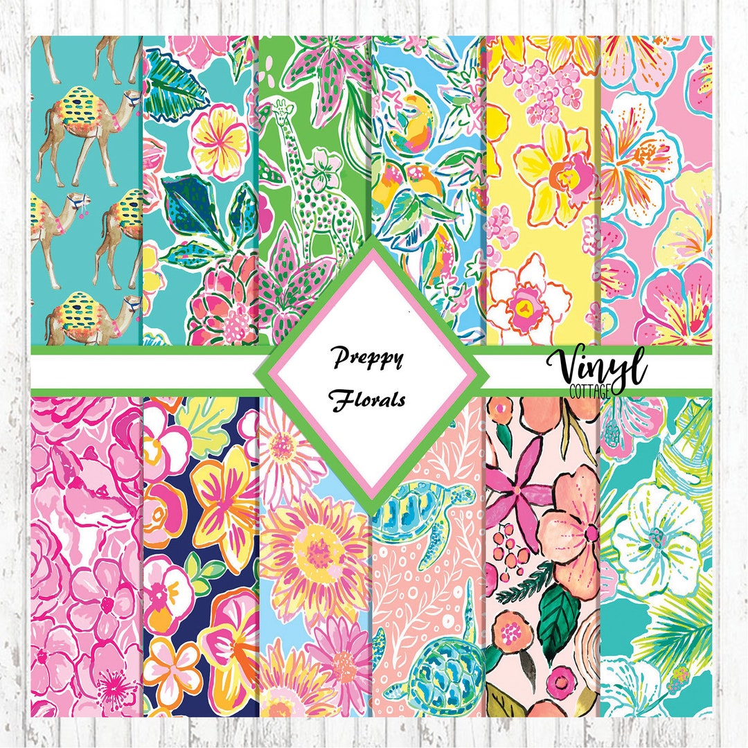 Preppy Florals Print Vinyl, Lilly Inspired Print HTV, Sea Turtle ...