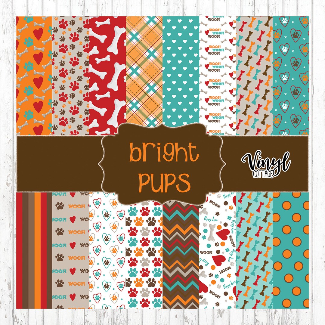Bright Pups Pattern Vinyl: Dog Paw Print, Bones, Hearts - Etsy
