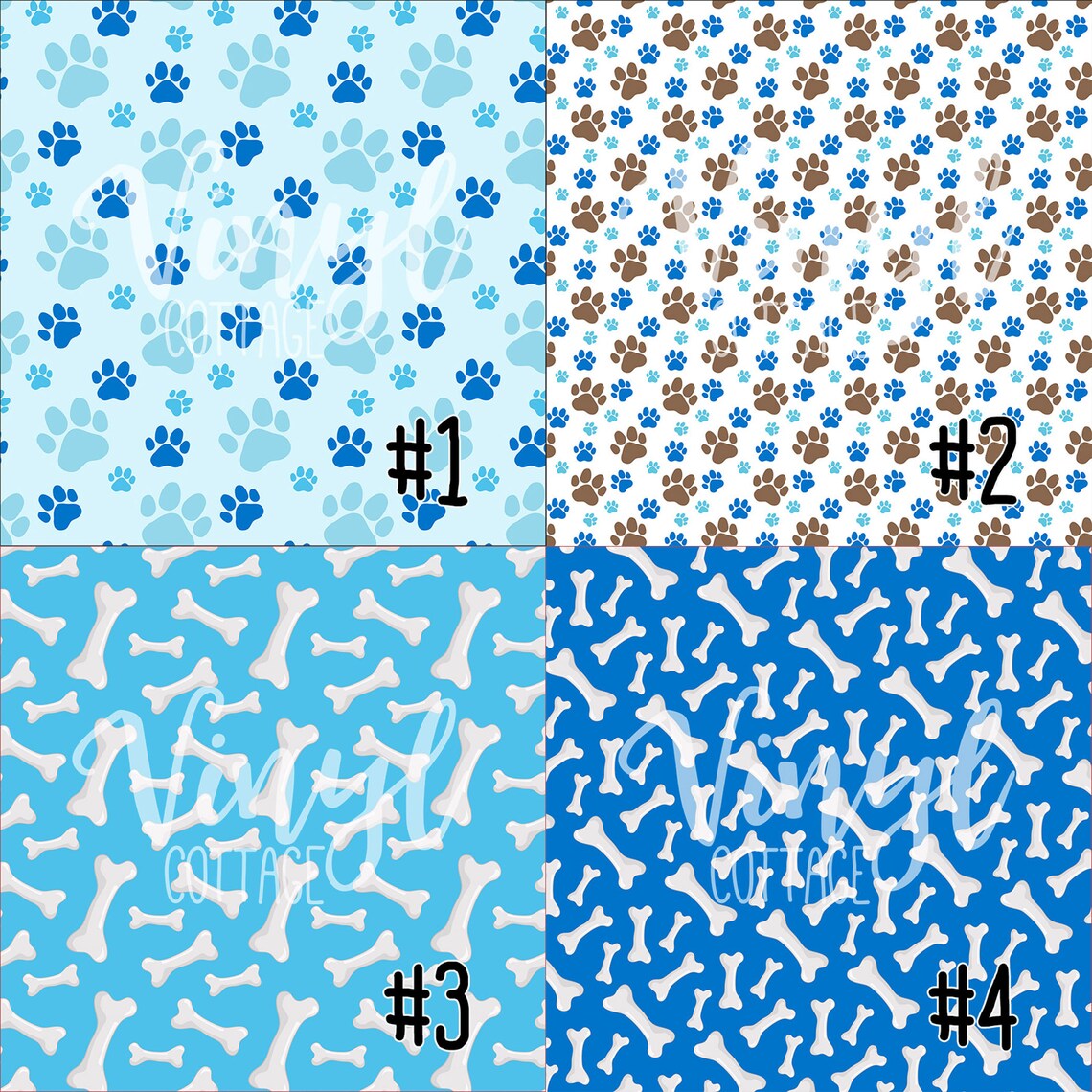 Pups in Blue Paw Print Pattern Dog Bones Heat Transfer - Etsy